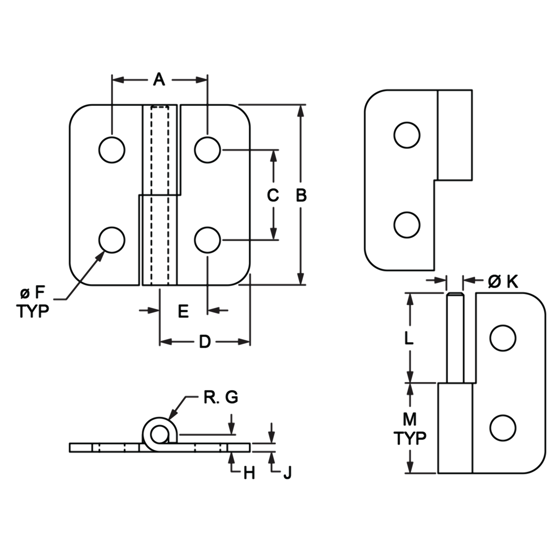 40-2840 | 40 Series Economy Lift-Off Hinge Right Hand with Long Pin