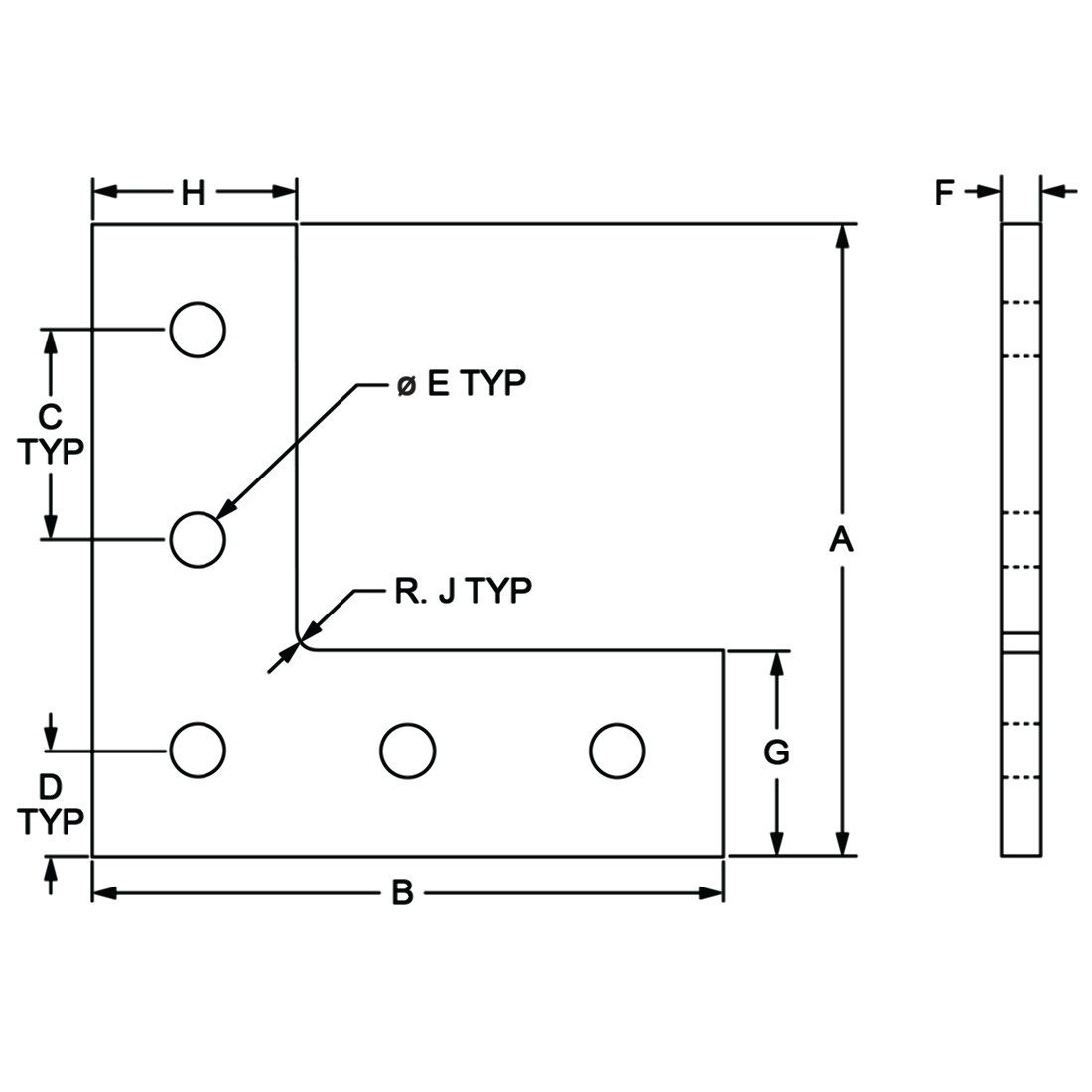 40-4481-Black | 40 Series 5 Hole - “L” Flat Plate