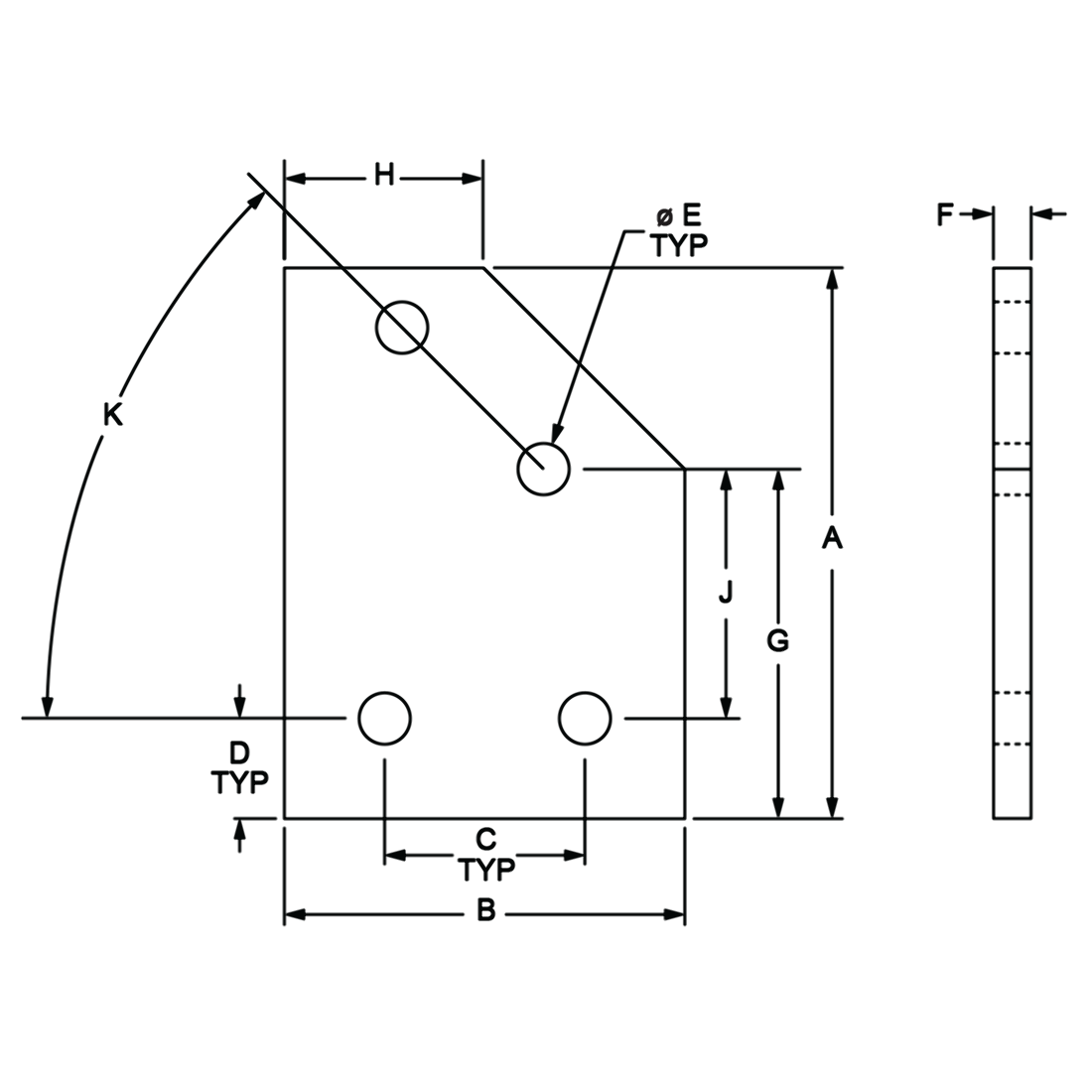 4346 | 15 Series 4 Hole - 45 Degree Angled Flat Plate