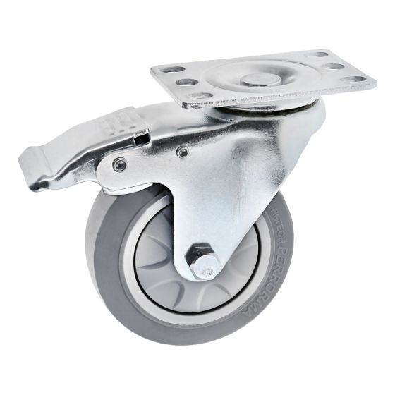 Flanged Mount Swivel Caster w Brake: 3.937" | Flanged Mount Swivel ...